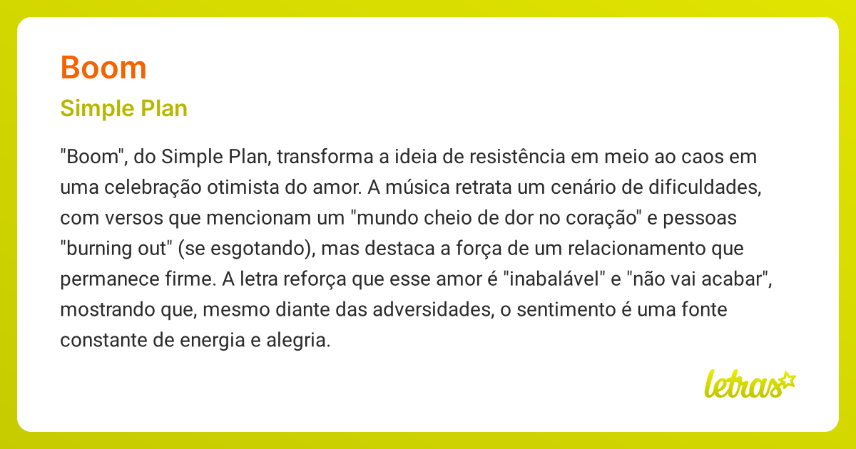 Significado da música BOOM (Simple Plan) - LETRAS.MUS.BR