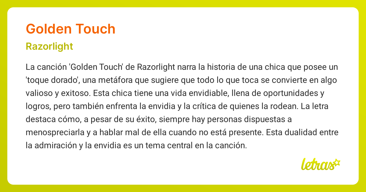 Significado de la canción GOLDEN TOUCH (Razorlight) - LETRAS.COM