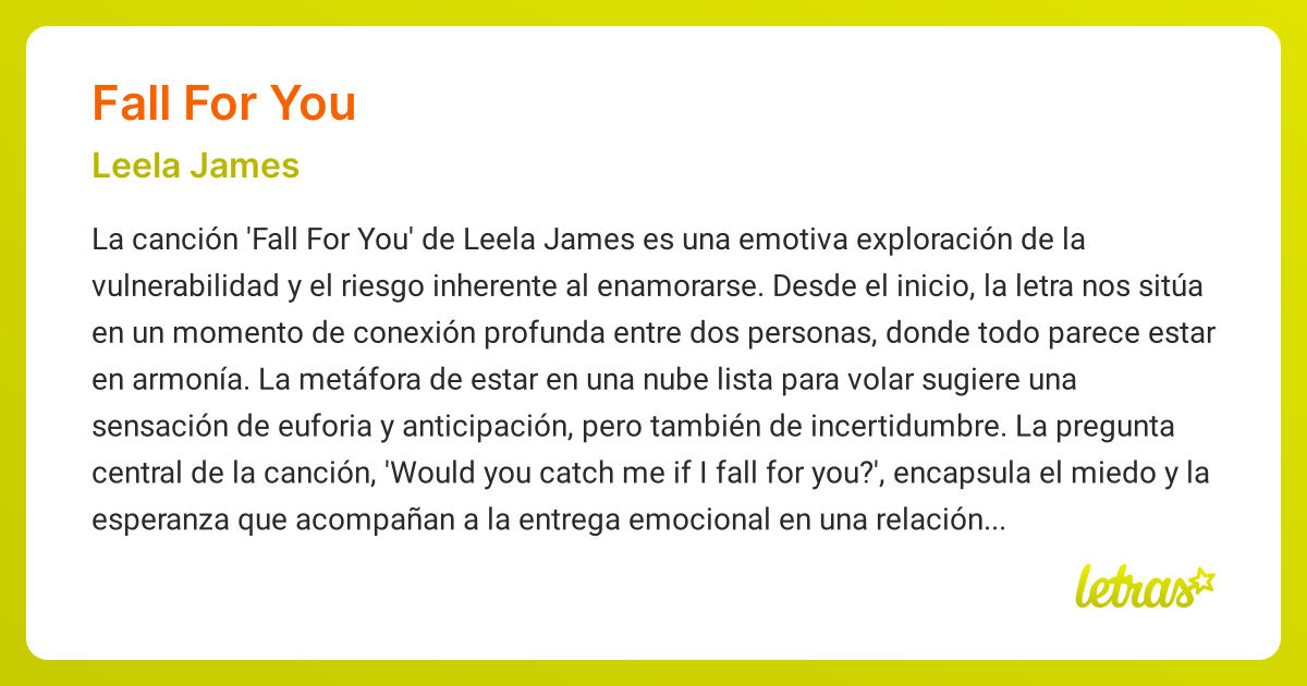 Significado de la canción FALL FOR YOU (Leela James) - LETRAS.COM