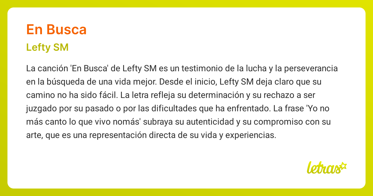 Significado de la canción EN BUSCA (Lefty SM) - LETRAS.COM