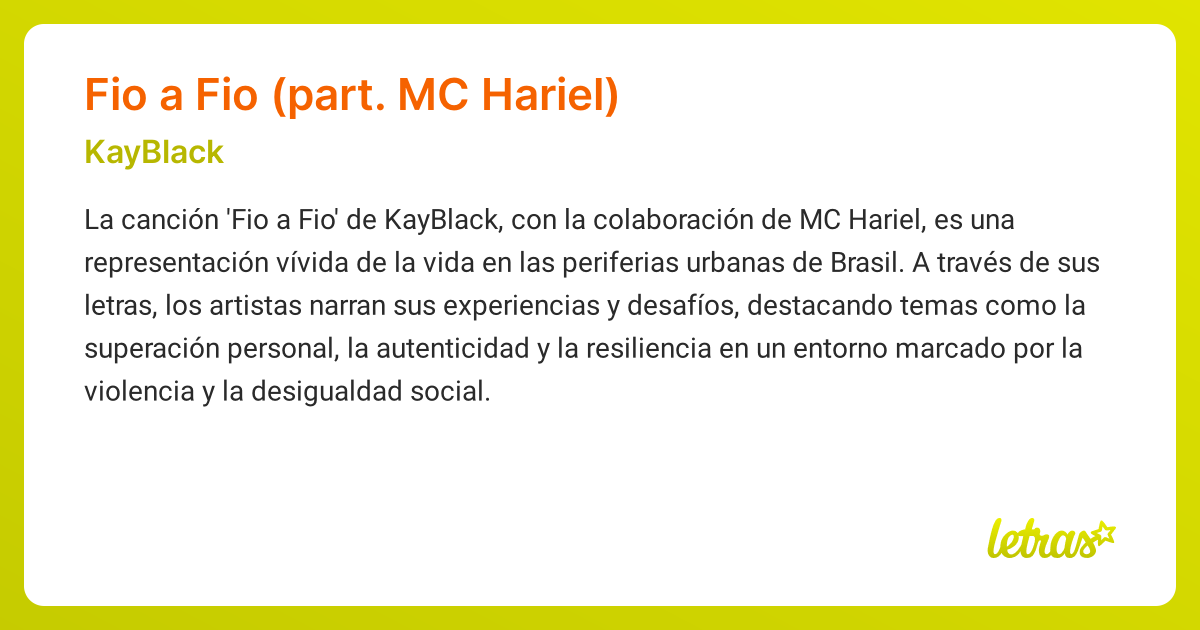 Significado de la canción FIO A FIO (PART. MC HARIEL) (KayBlack ...