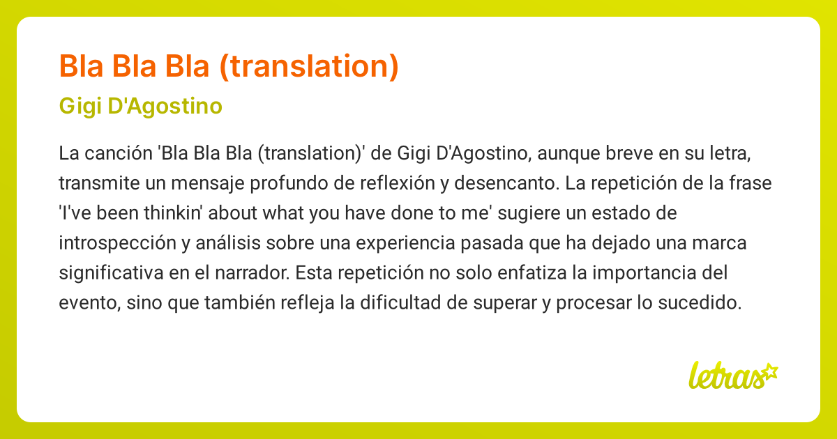 Significado de la canción BLA BLA BLA (TRANSLATION) (Gigi D'Agostino ...