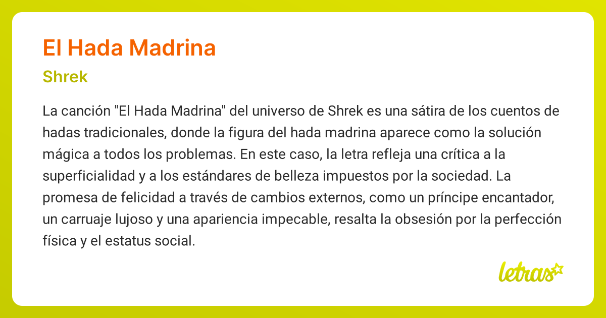 Significado de la canción EL HADA MADRINA (Shrek) - LETRAS.COM