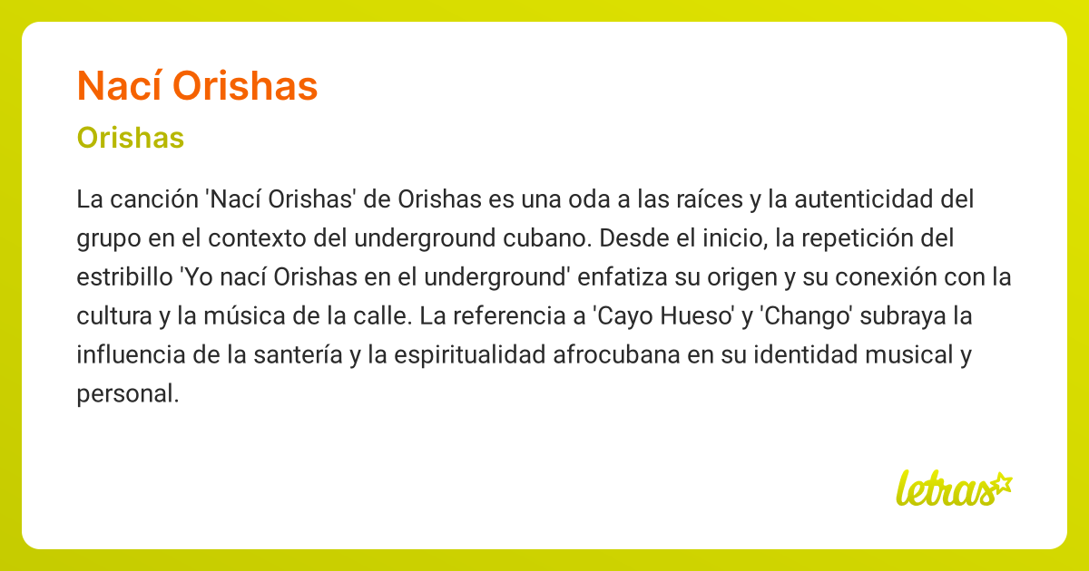 Significado de la canción NACÍ ORISHAS (Orishas) - LETRAS.COM