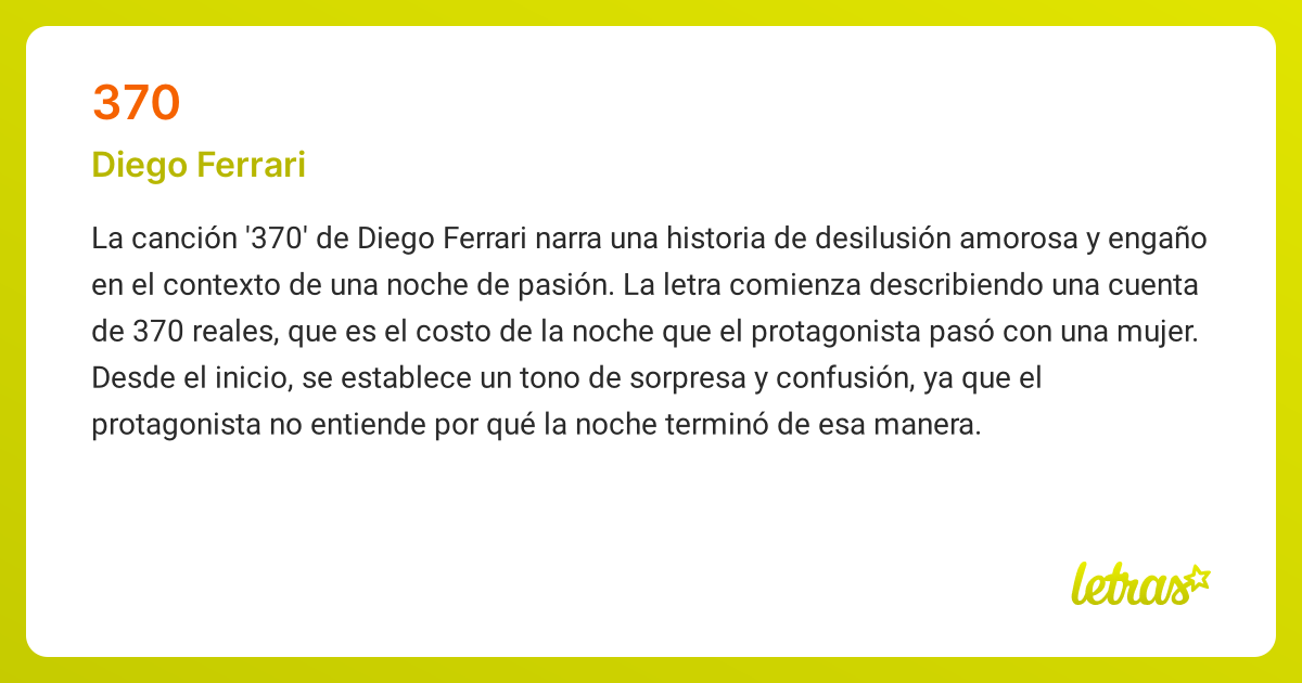 Significado de la canción 370 (Diego Ferrari) - LETRAS.COM