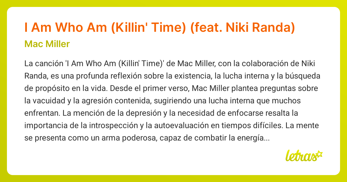 Significado de la canción I Am Who Am (Killin' Time) (feat. Niki Randa ...