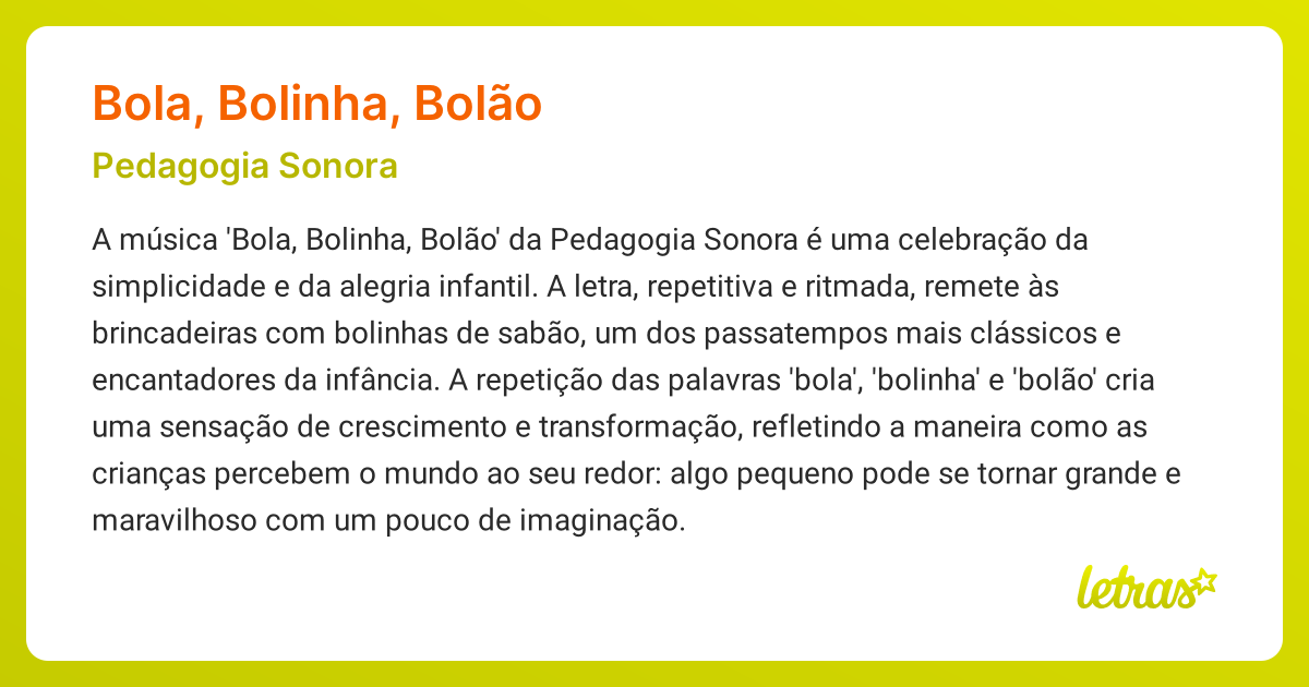 Significado da música BOLA, BOLINHA, BOLÃO (Pedagogia Sonora) - LETRAS ...