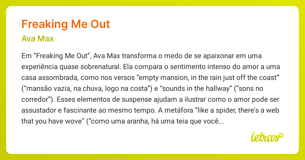 Significado da música FREAKING ME OUT (Ava Max) - LETRAS.MUS.BR