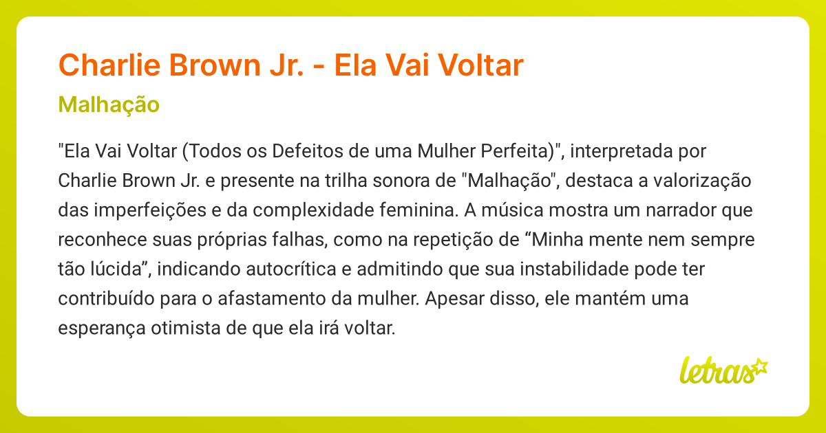 Significado da música Charlie Brown Jr. - Ela Vai Voltar (Malhação ...