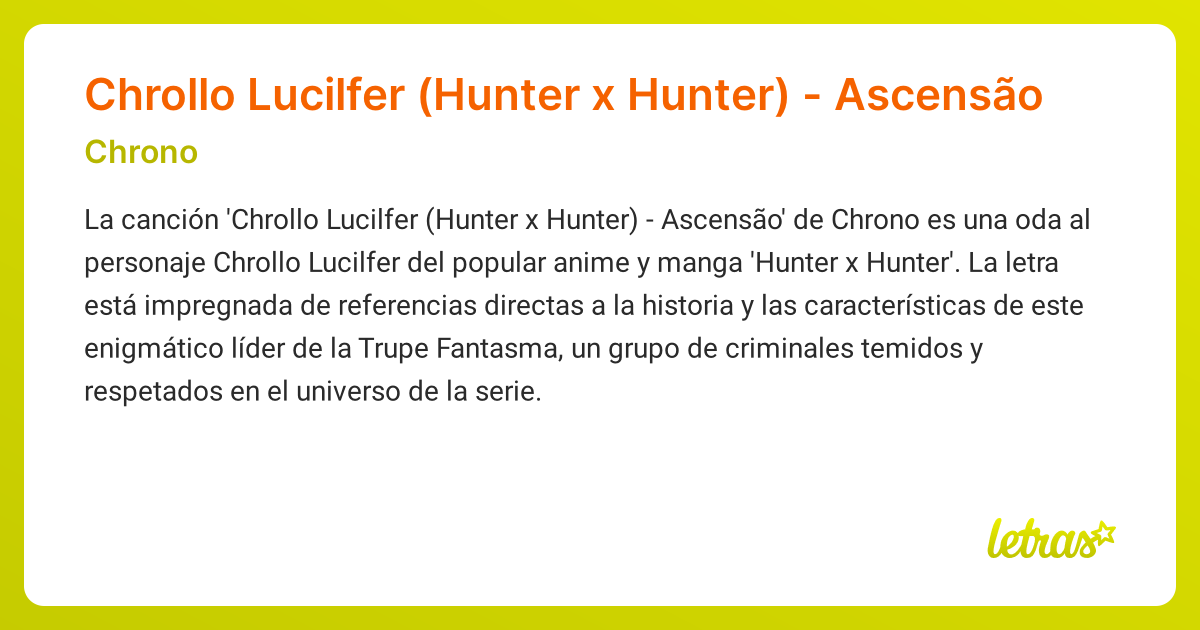 Significado de la canción Chrollo Lucilfer (Hunter x Hunter) - Ascensão ...