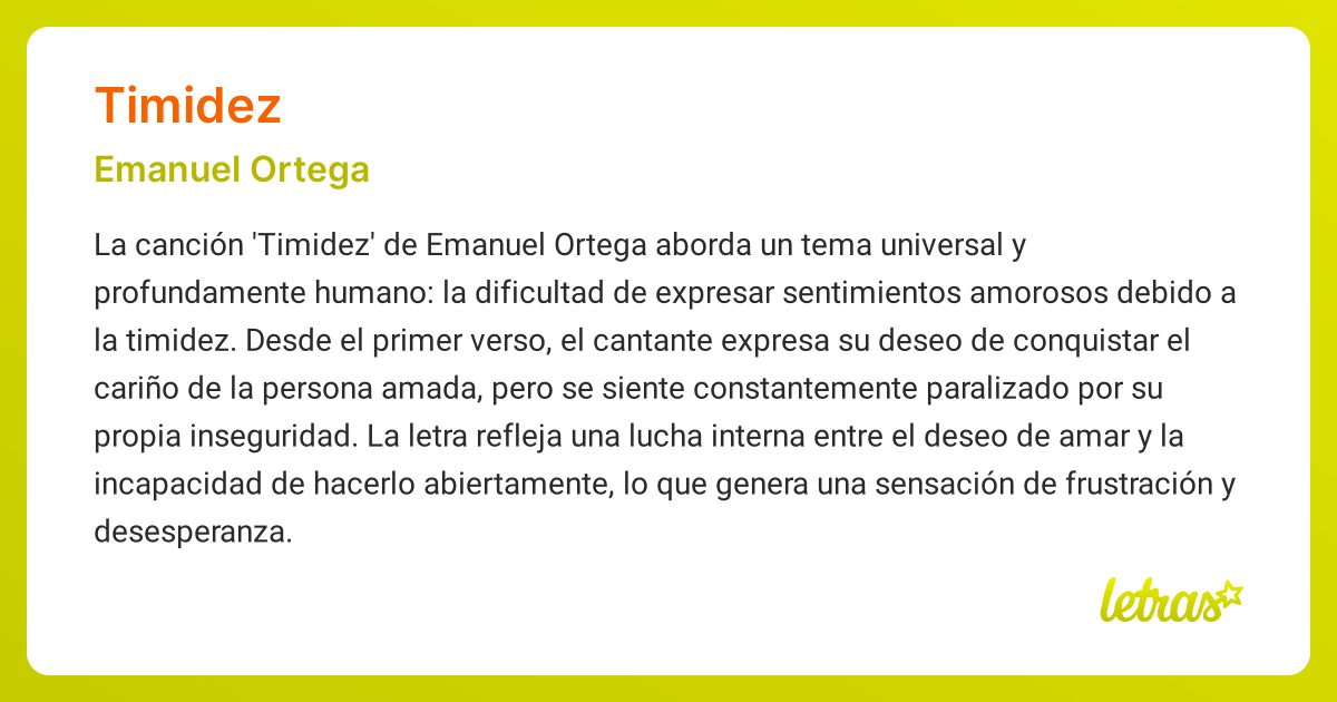 Significado de la canción TIMIDEZ (Emanuel Ortega) - LETRAS.COM