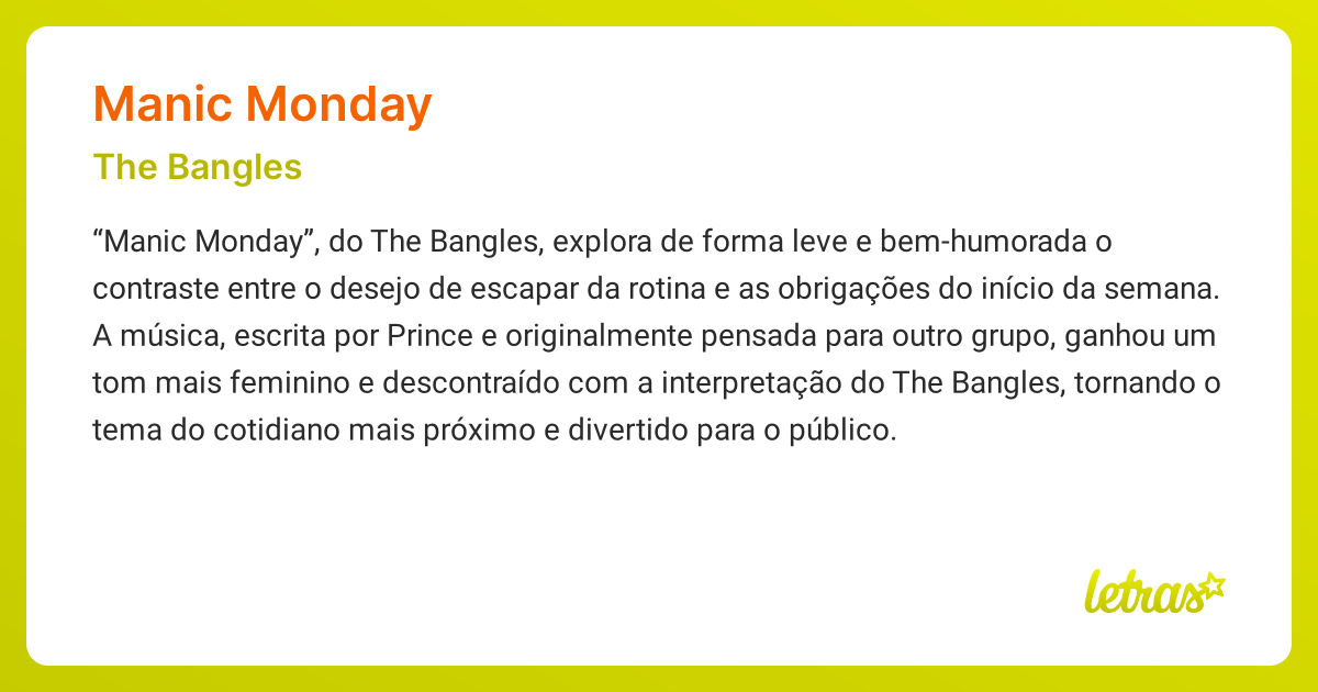 Significado da música MANIC MONDAY (The Bangles) - LETRAS.MUS.BR