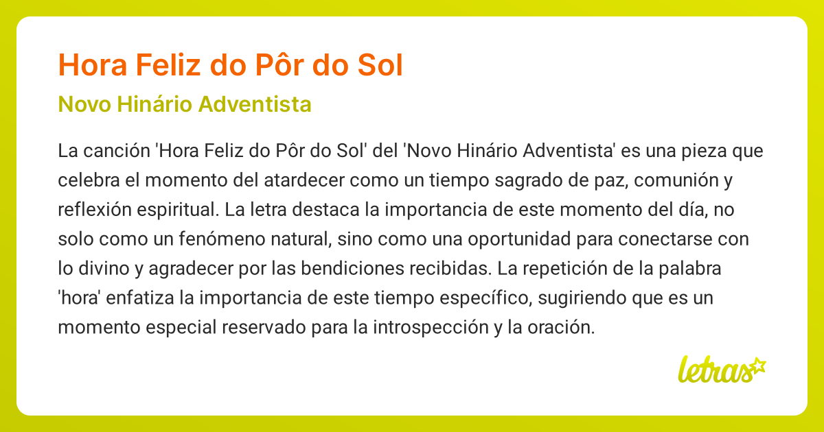 Significado de la canción HORA FELIZ DO PÔR DO SOL (Novo Hinário ...