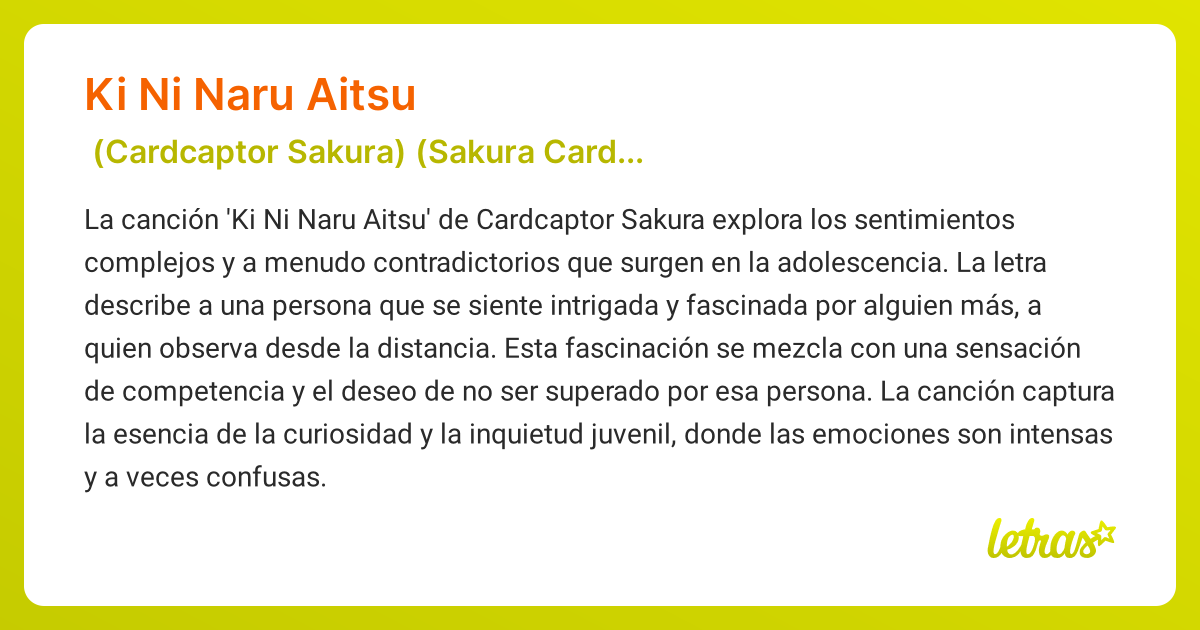 Significado de la canción KI NI NARU AITSU (カードキャプターさくら (Cardcaptor ...