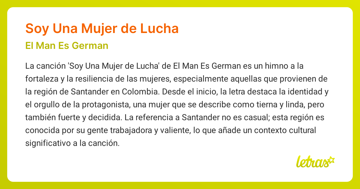 Significado de la canción SOY UNA MUJER DE LUCHA (El Man Es German ...