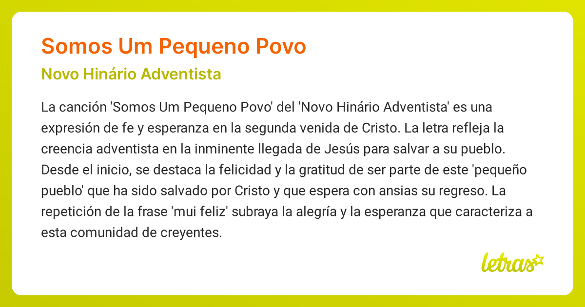Significado de la canción SOMOS UM PEQUENO POVO (Novo Hinário ...