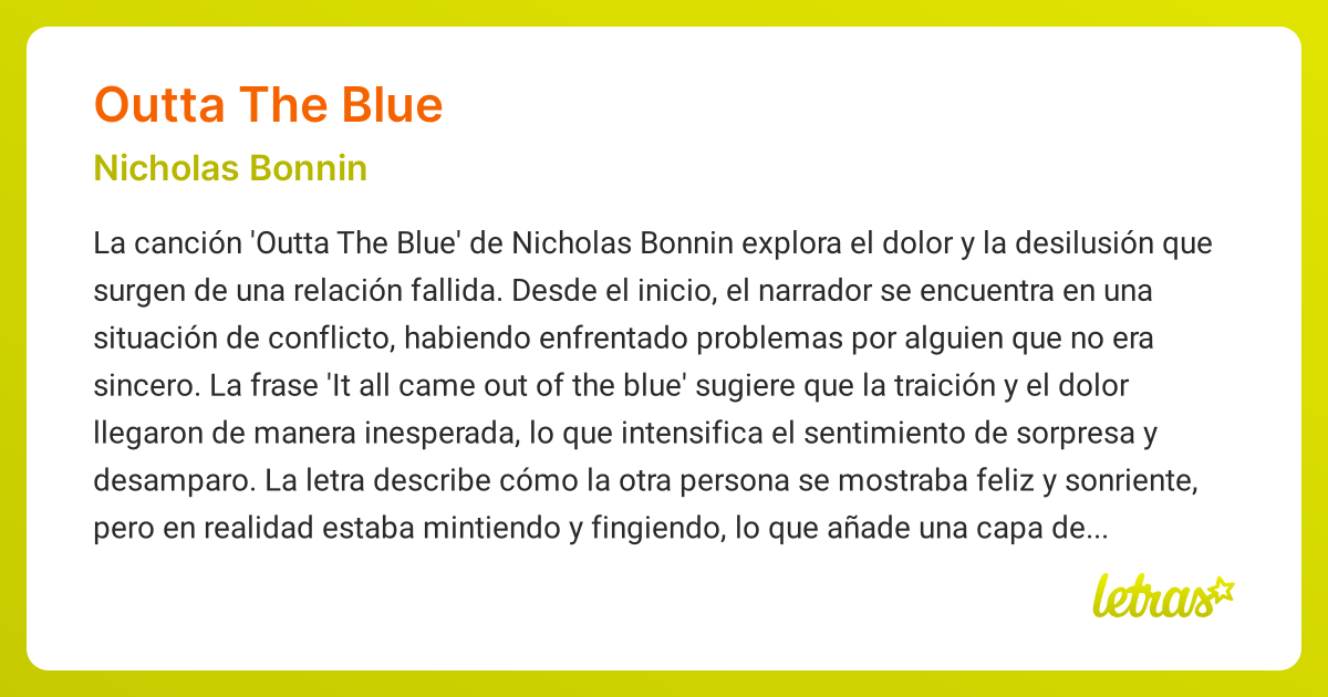 Significado de la canción OUTTA THE BLUE (Nicholas Bonnin) - LETRAS.COM
