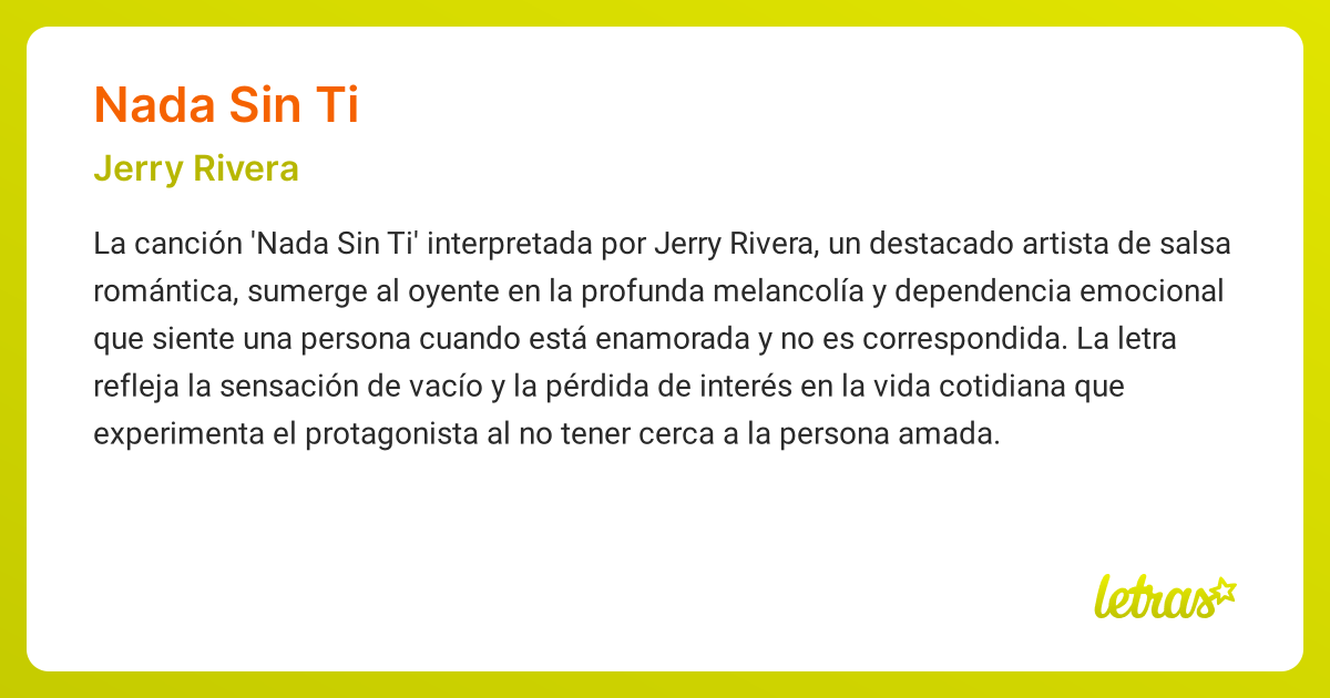 Significado de la canción NADA SIN TI (Jerry Rivera) - LETRAS.COM