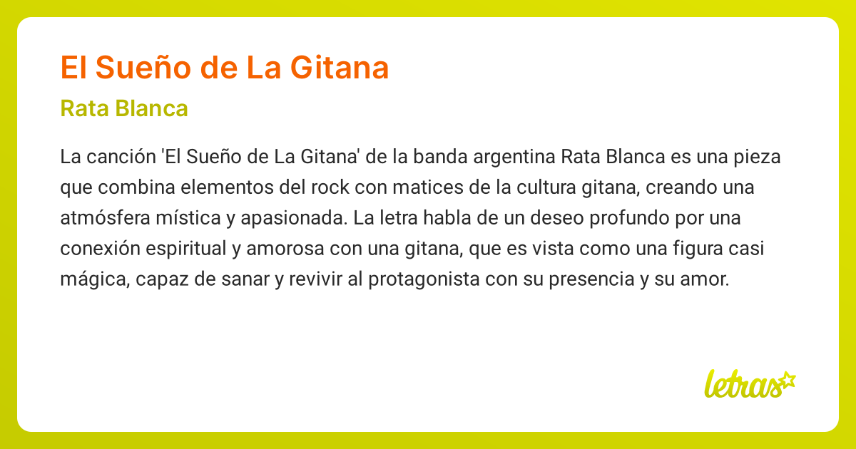 Significado de la canción EL SUEÑO DE LA GITANA (Rata Blanca) - LETRAS.COM