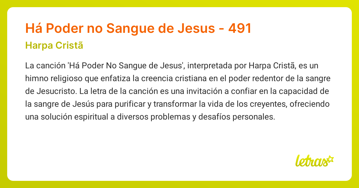 Significado de la canción Há Poder no Sangue de Jesus - 491 (Harpa ...