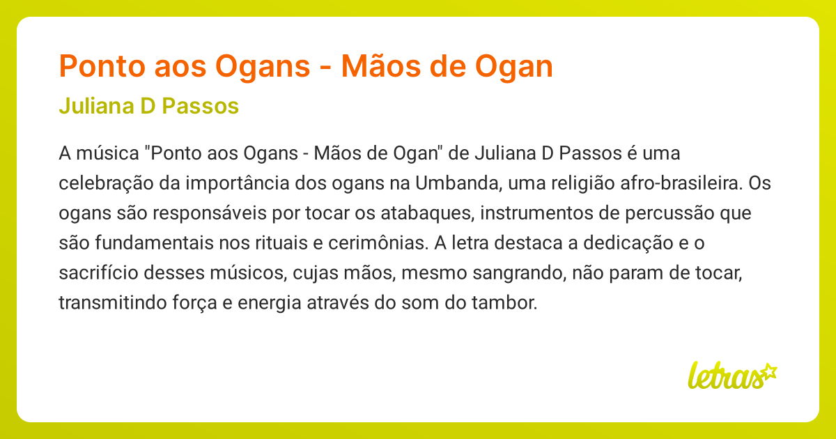 Significado da música Ponto aos Ogans - Mãos de Ogan (Juliana D Passos ...