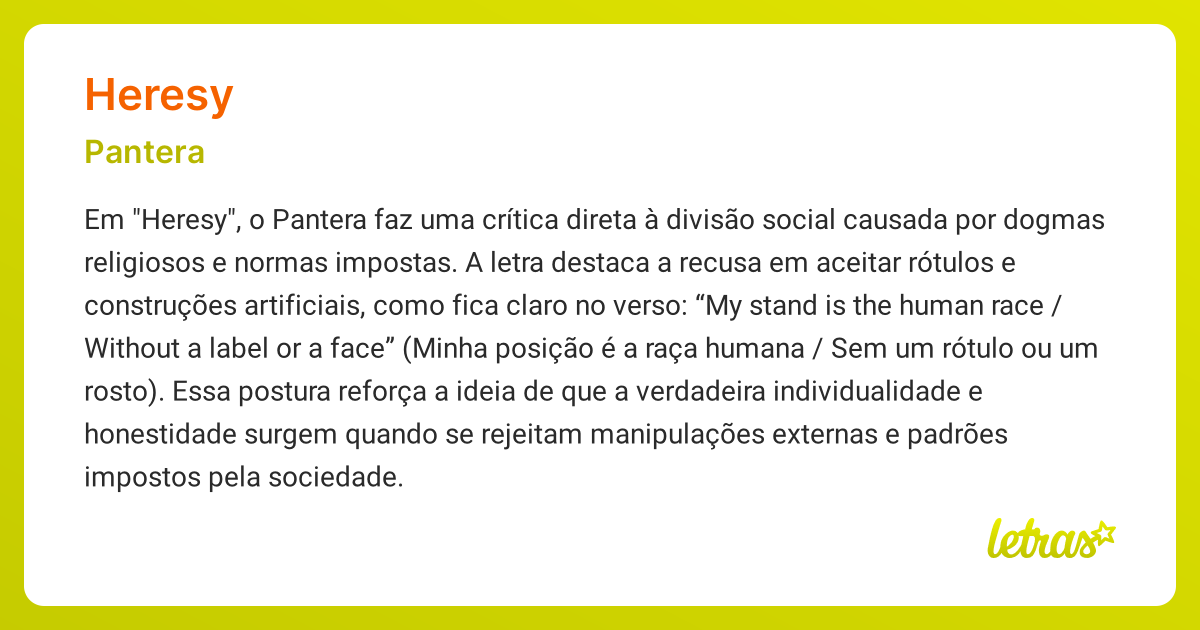 Significado da música HERESY (Pantera) - LETRAS.MUS.BR