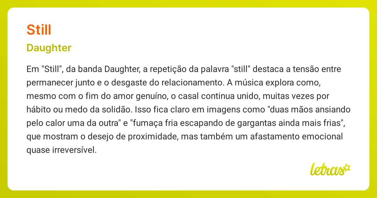 Significado da música STILL (Daughter) - LETRAS.MUS.BR