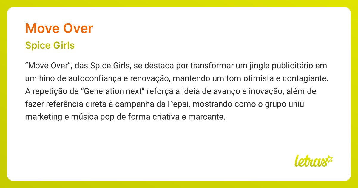 Significado da música MOVE OVER (Spice Girls) - LETRAS.MUS.BR