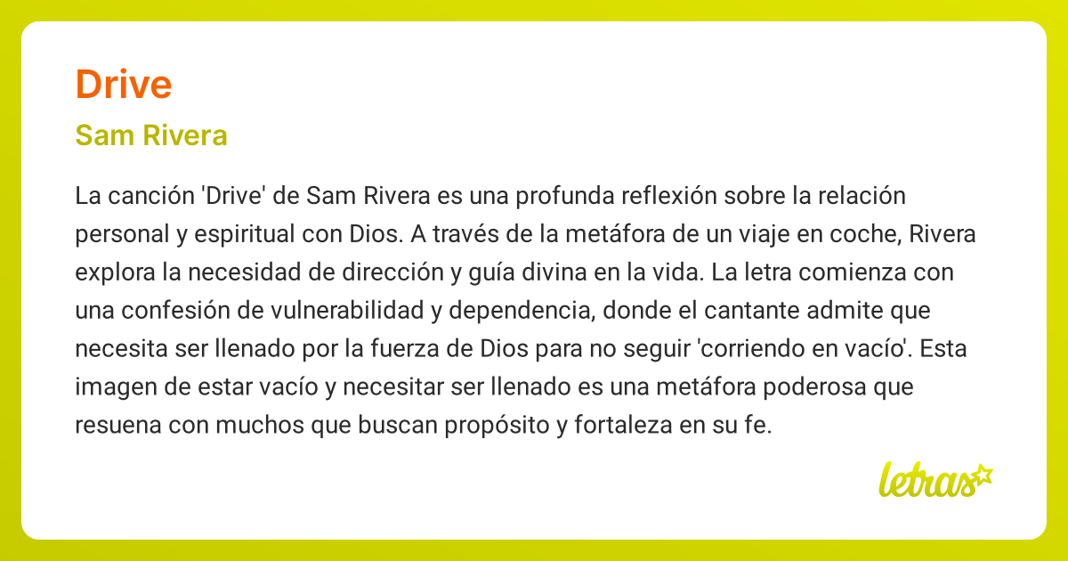 Significado de la canción DRIVE (Sam Rivera) - LETRAS.COM