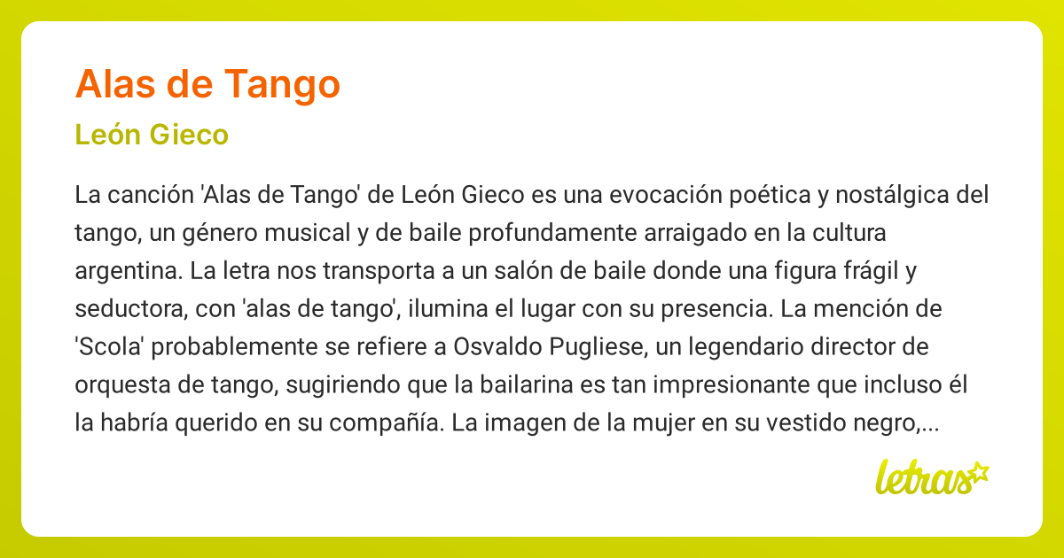 Significado de la canción ALAS DE TANGO (León Gieco) - LETRAS.COM