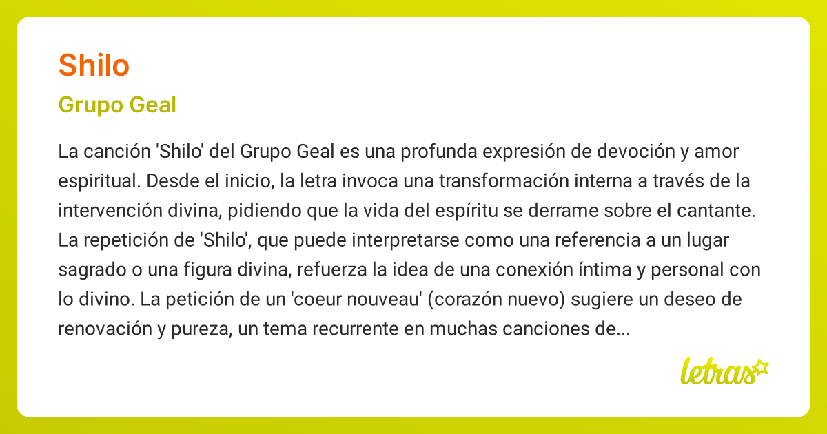 Significado de la canción SHILO (Grupo Geal) - LETRAS.COM