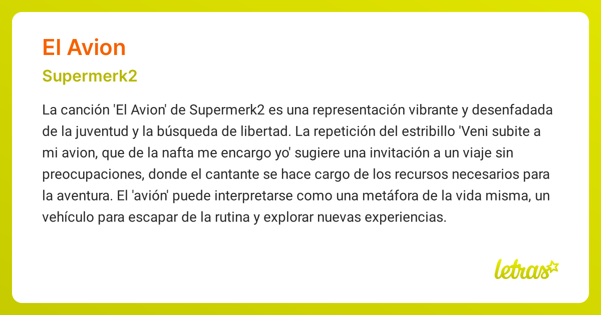Significado de la canción EL AVION (Supermerk2) - LETRAS.COM