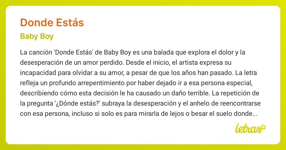 Significado de la canción DONDE ESTÁS (Baby Boy) - LETRAS.COM