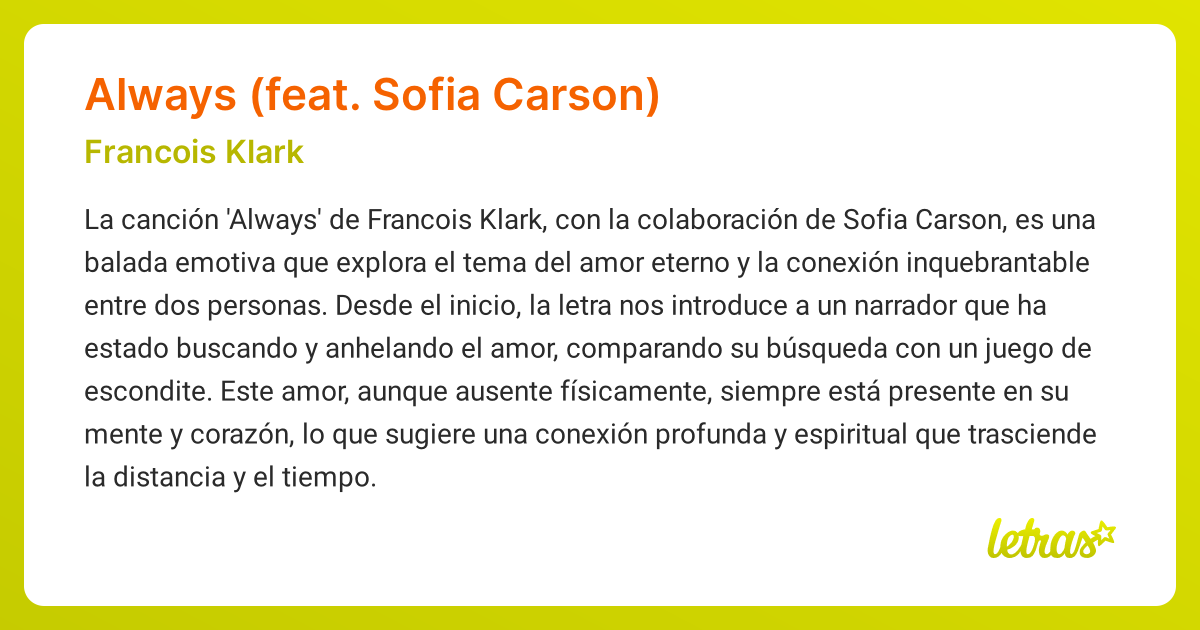 Significado de la canción ALWAYS (FEAT. SOFIA CARSON) (Francois Klark ...