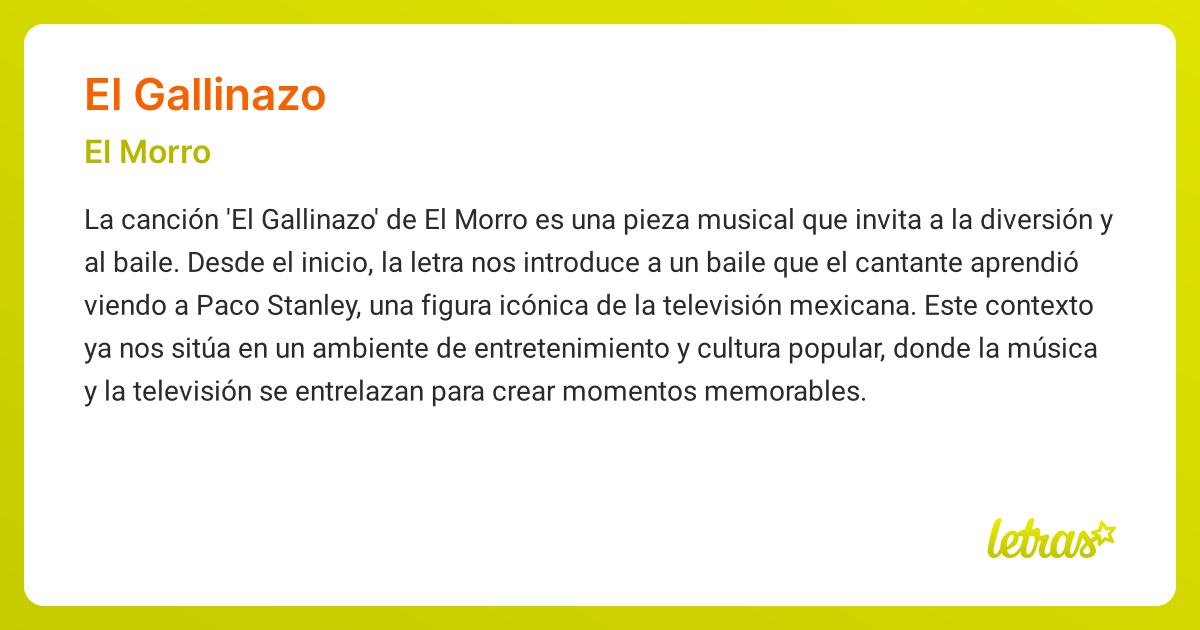 Significado de la canción EL GALLINAZO (El Morro) - LETRAS.COM