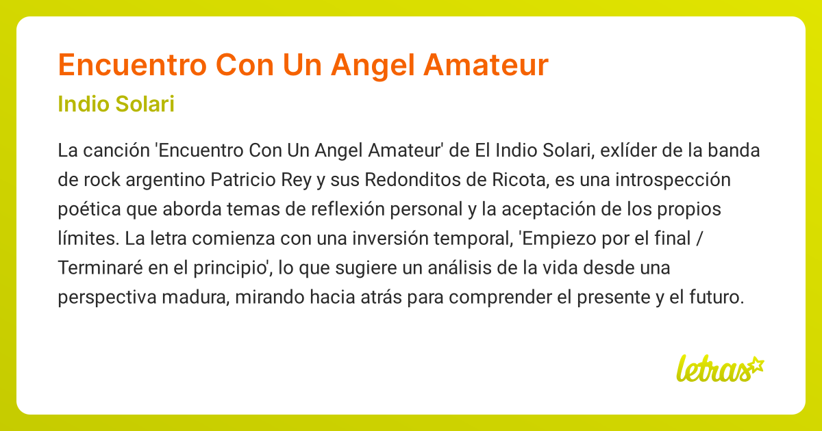 Significado de la canción ENCUENTRO CON UN ANGEL AMATEUR (El Indio ...