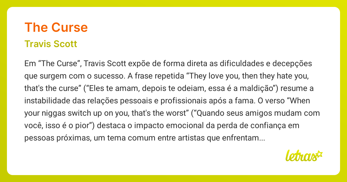 Significado da música THE CURSE (Travis Scott) - LETRAS.MUS.BR