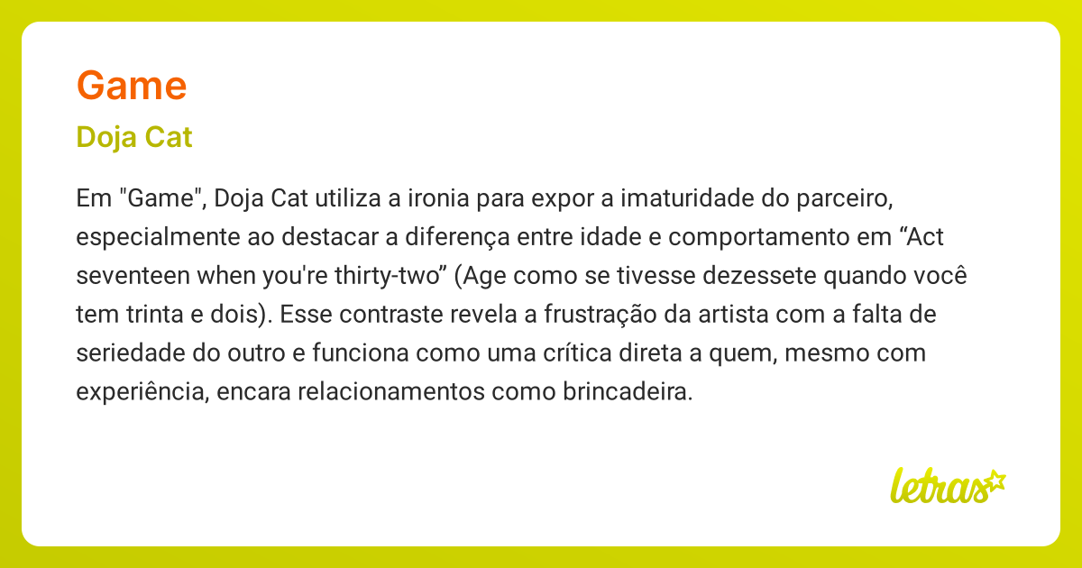 Significado da música GAME (Doja Cat) - LETRAS.MUS.BR