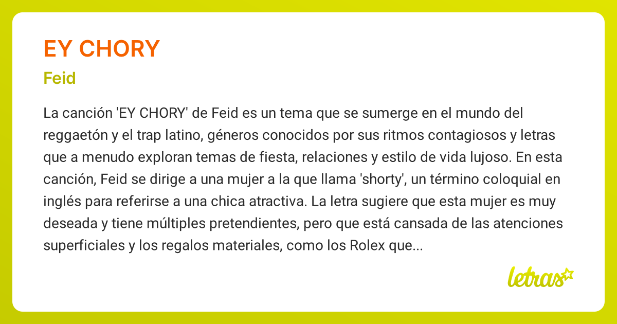 Significado de la canción EY CHORY (Feid) - LETRAS.COM