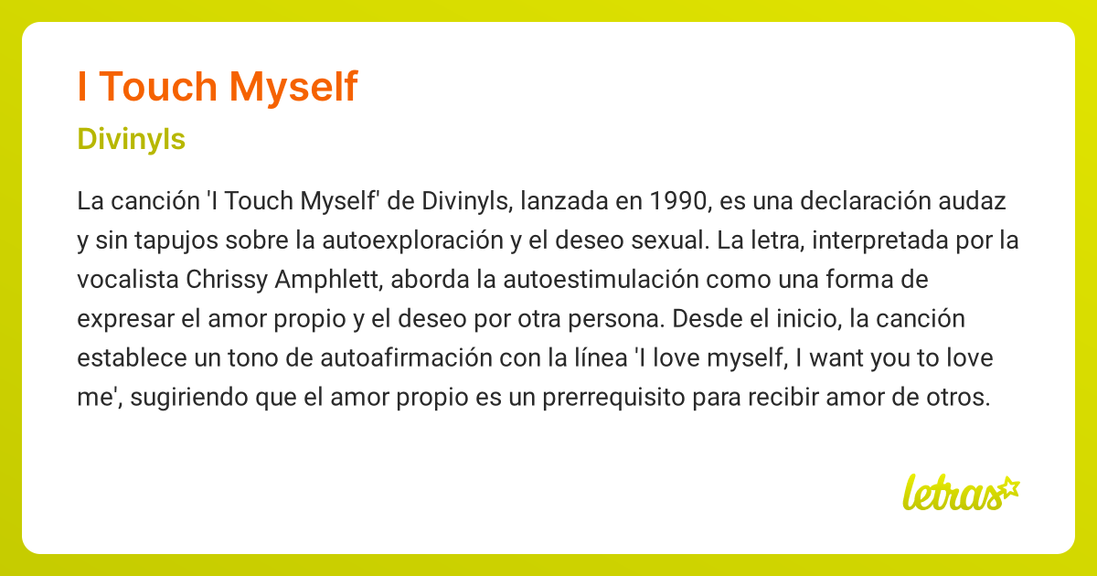 Significado de la canción I TOUCH MYSELF (Divinyls) - LETRAS.COM