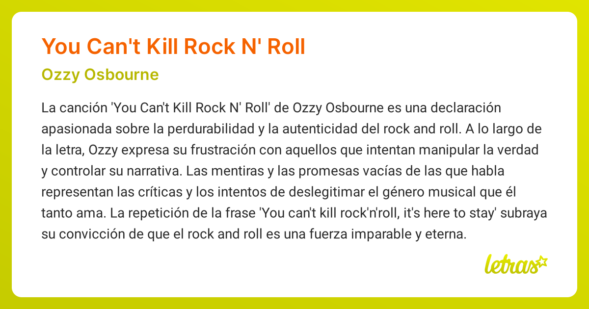 Significado de la canción YOU CAN'T KILL ROCK N' ROLL (Ozzy Osbourne ...
