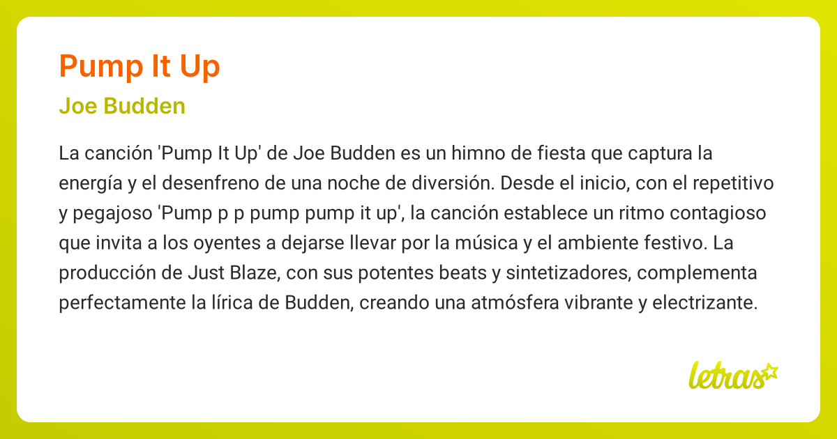 Significado de la canción PUMP IT UP (Joe Budden) - LETRAS.COM