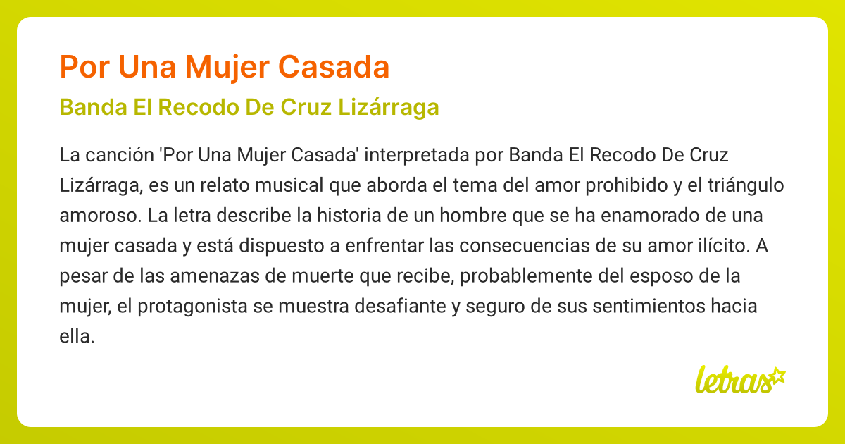 Significado de la canción POR UNA MUJER CASADA (Banda El Recodo De Cruz ...