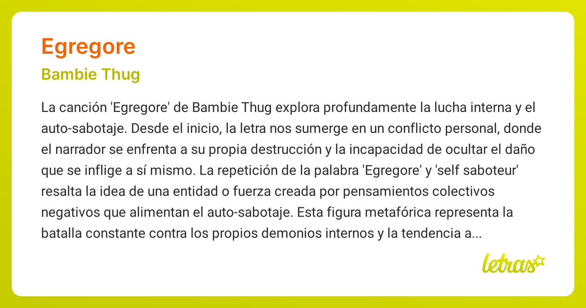 Significado de la canción EGREGORE (Bambie Thug) - LETRAS.COM