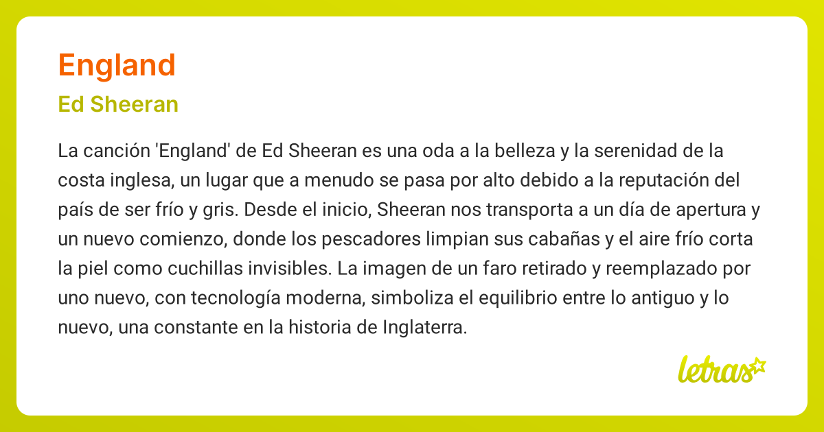 Significado de la canción ENGLAND (Ed Sheeran) - LETRAS.COM