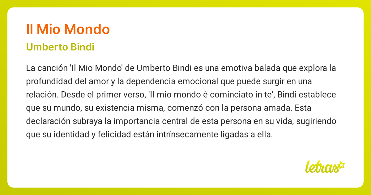 Significado de la canción IL MIO MONDO (Umberto Bindi) - LETRAS.COM