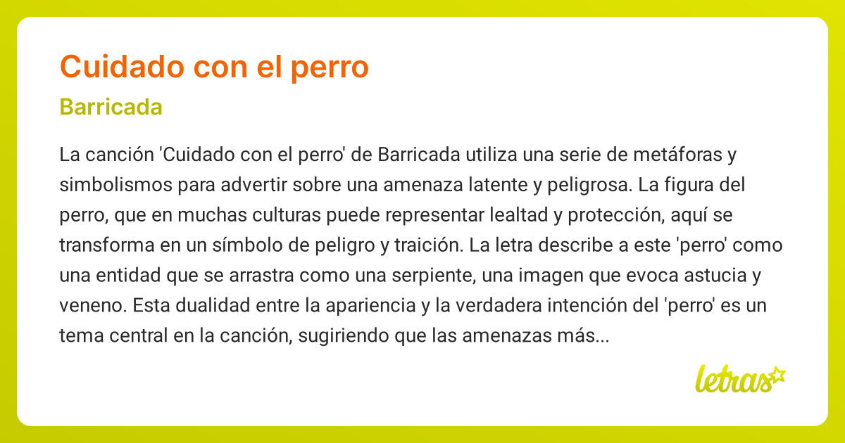 Significado de la canción CUIDADO CON EL PERRO (Barricada) - LETRAS.COM
