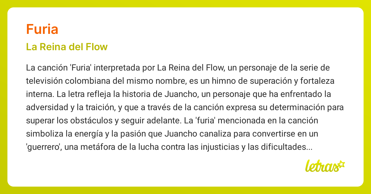 Significado de la canción FURIA (La Reina del Flow) - LETRAS.COM