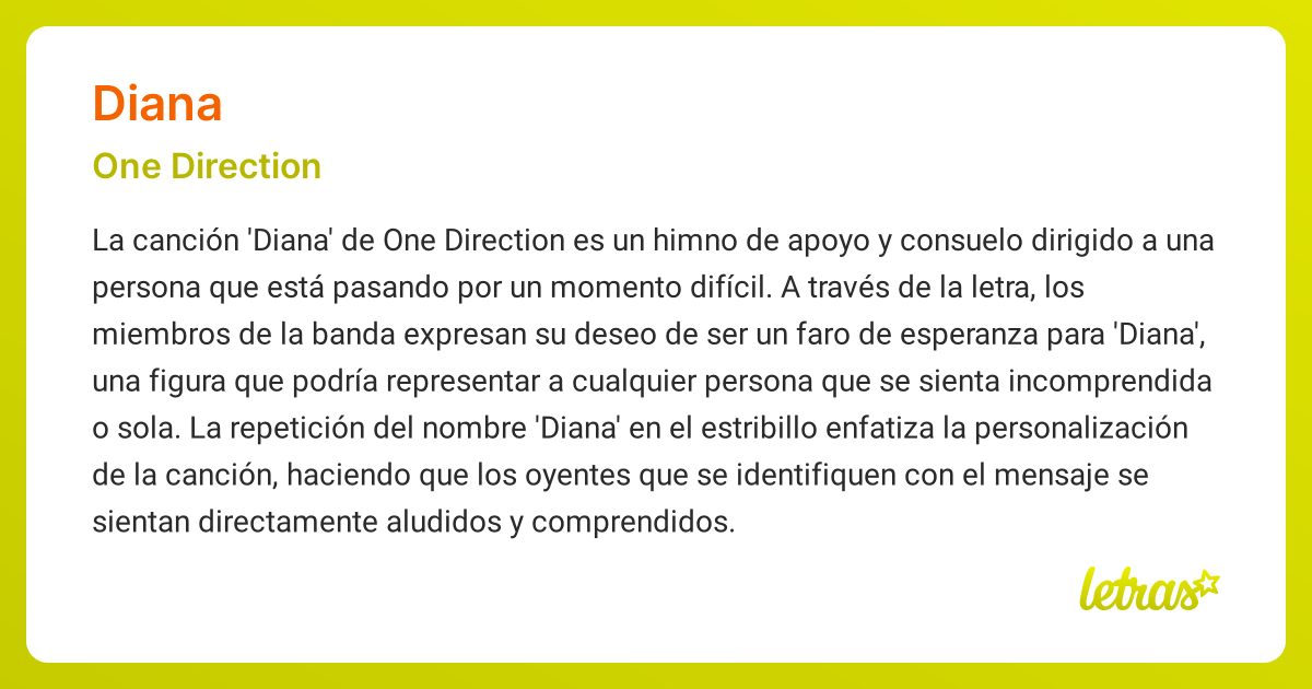 Significado de la canción DIANA (One Direction) - LETRAS.COM