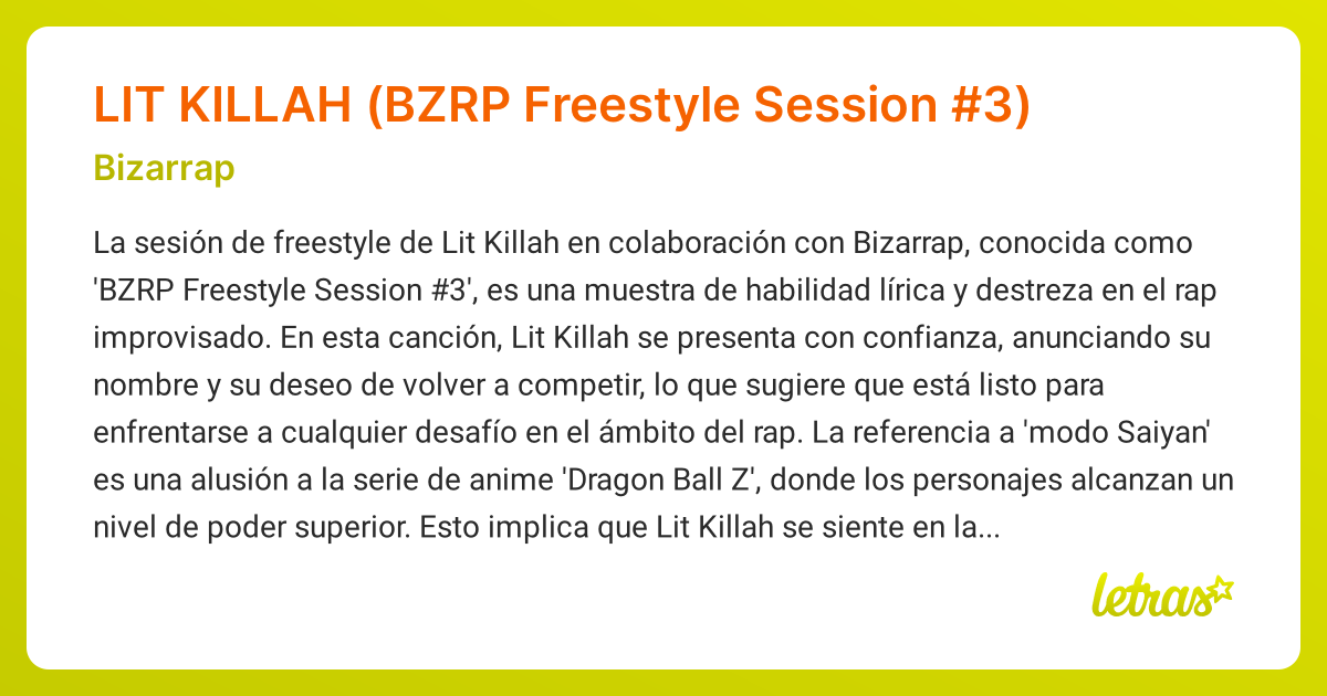 Significado de la canción LIT KILLAH (BZRP Freestyle Session #3) (Bizarrap) - LETRAS.COM